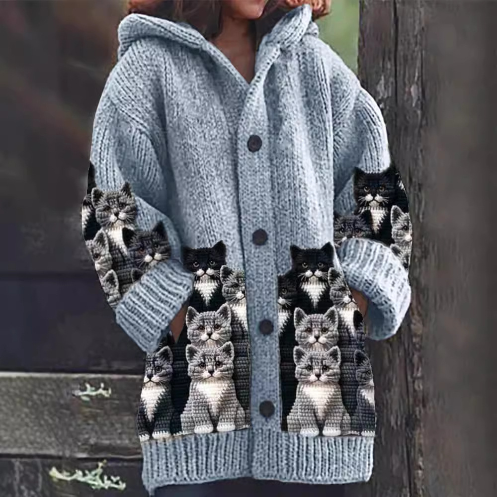 Mirella™ | Cozy Cat Print Knit Cardigan – Jonas & Marie Mode